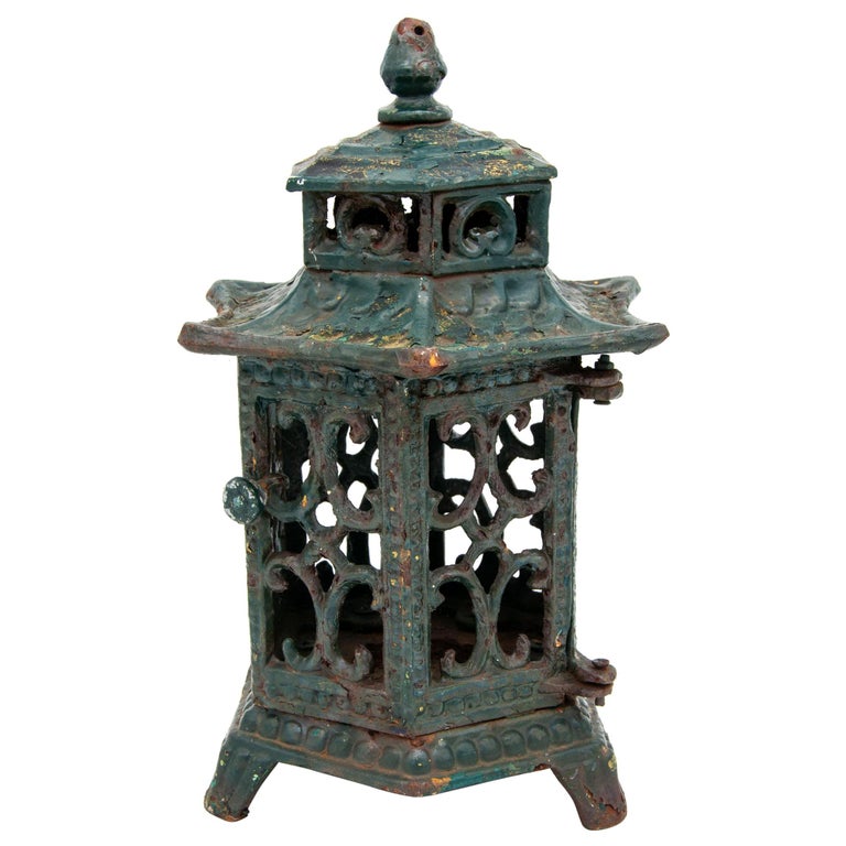 Green Enamel and Cast Iron Lantern at 1stDibs