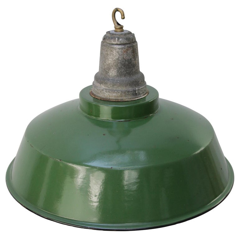 Green Enamel Vintage American Industrial Clear Glass Pendant Light For