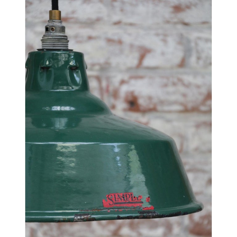 Green Enamel Vintage British Industrial Pendant Lights by Simplex UK ...