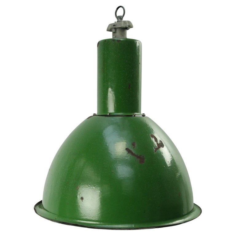 Green Enamel Vintage Industrial Pendant Light For Sale at 1stDibs
