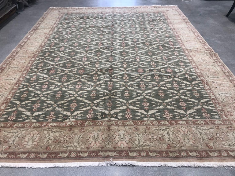 Green Floral Lattice Rug For Sale at 1stDibs