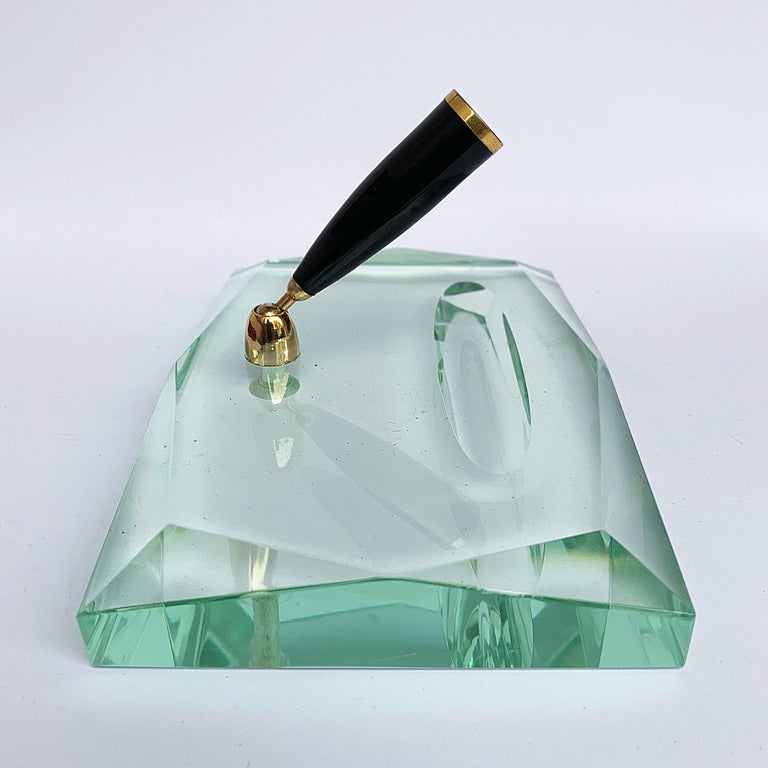 Green Glass Pen Holder by Fontana Arte from the 1950s, Italy at 1stDibs