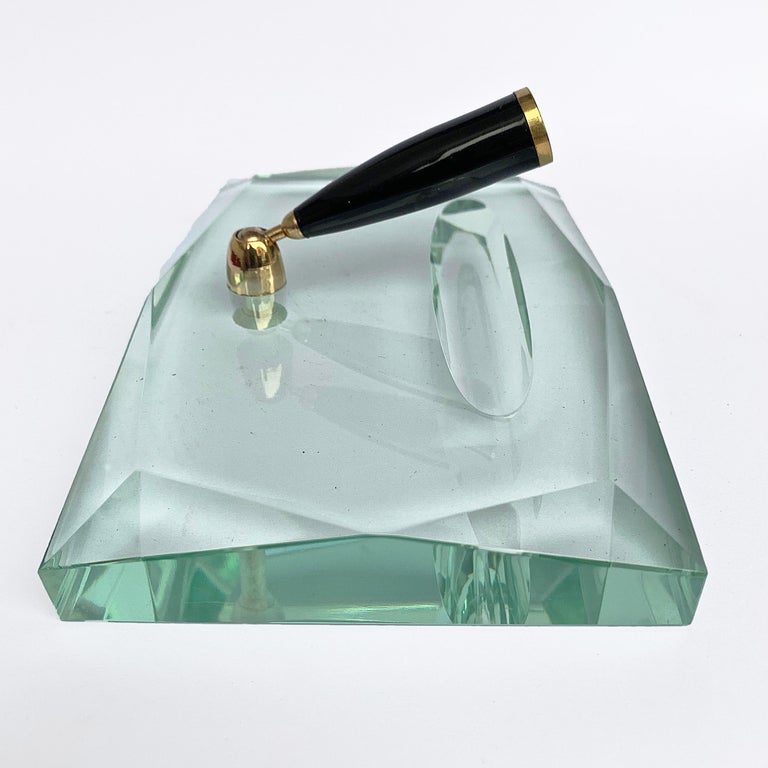 Green Glass Pen Holder by Fontana Arte from the 1950s, Italy at 1stDibs