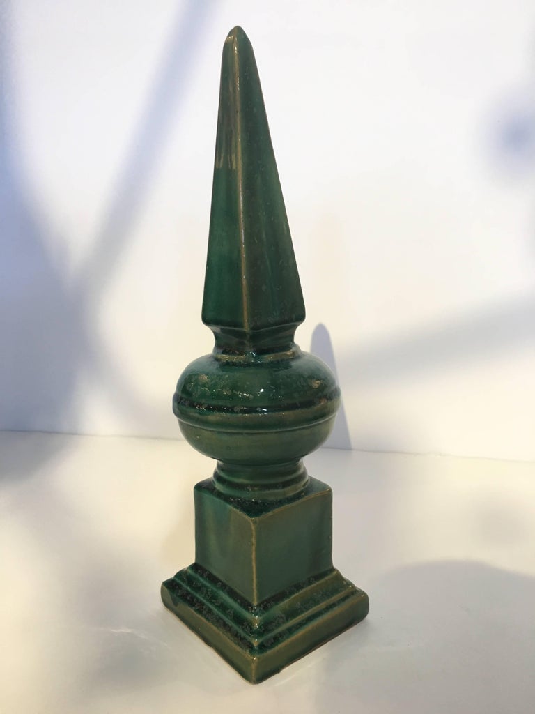 Green Glazed Ceramic Obelisks, Set of Three at 1stDibs
