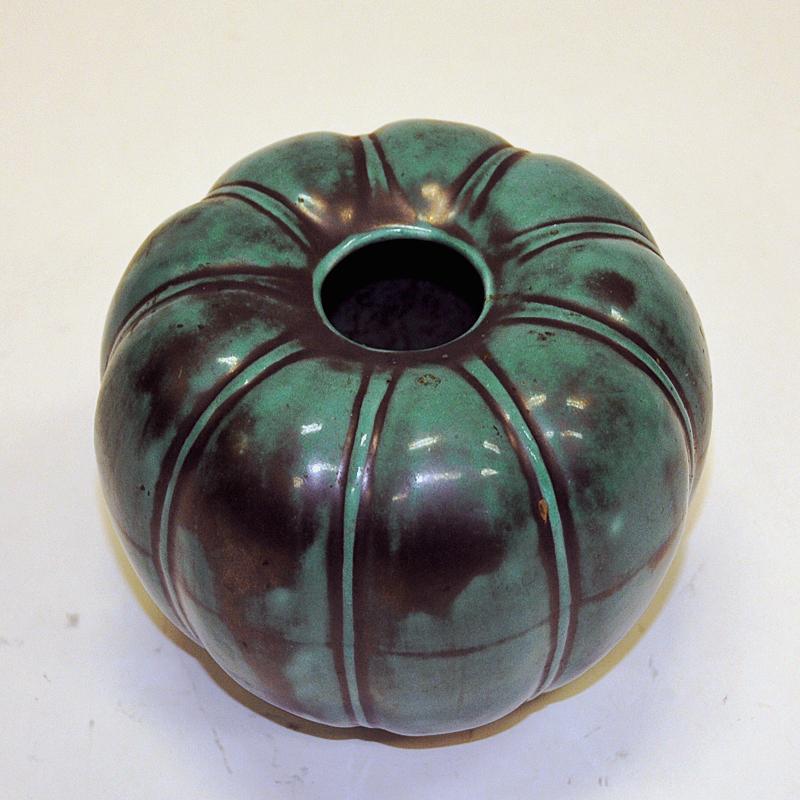 Green glazed ceramic vase mod 321 by Upsala Ekeby Sweden 1930s For Sale at 1stDibs