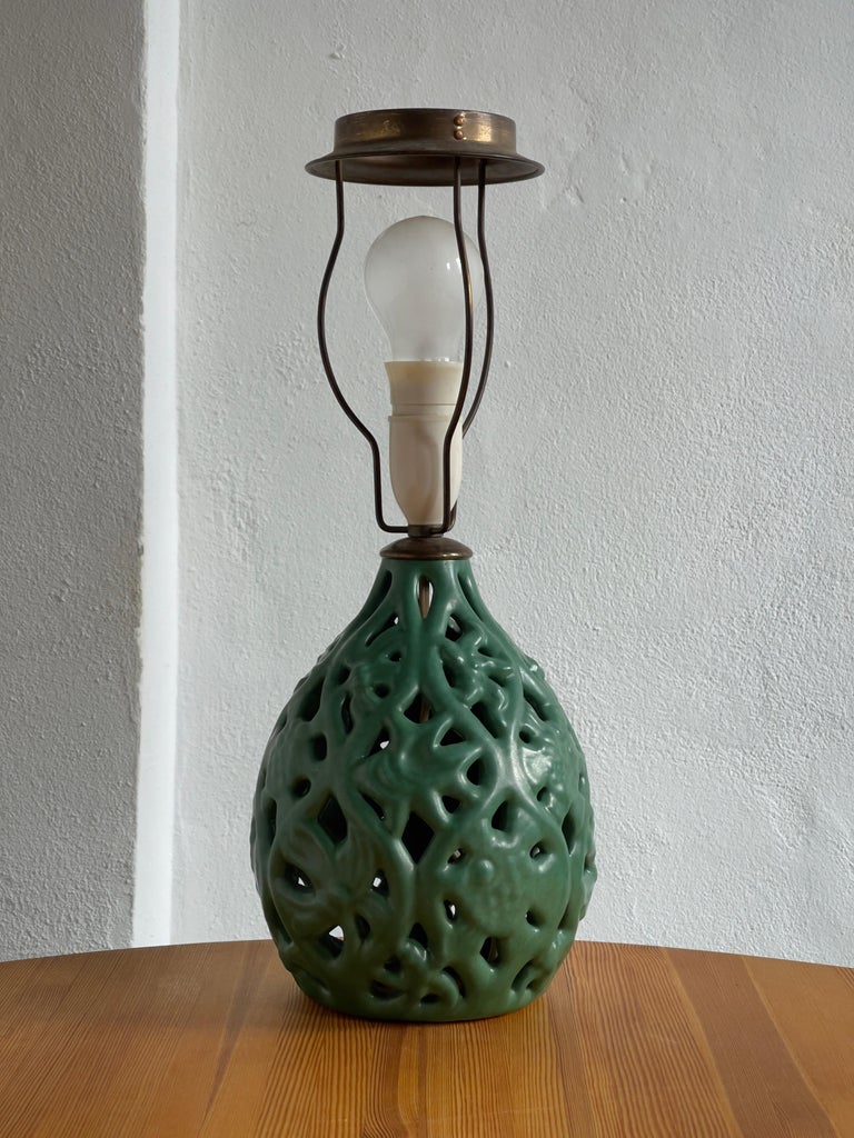 1940s Danish modern green glazed Ceramic Table Lamp by Michael Andersen ...