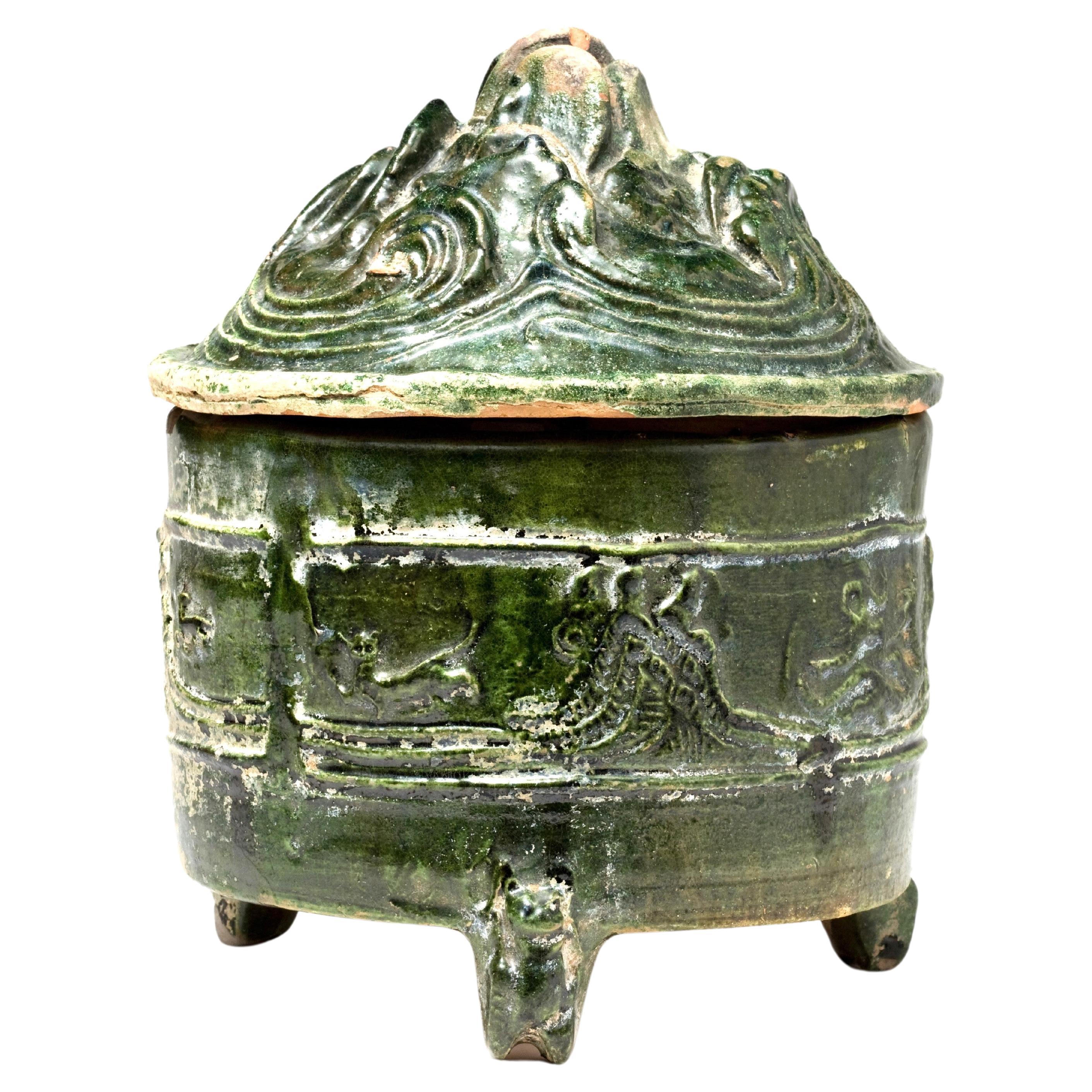Green-glazed pottery tripod 'hill' jar, Han Dynasty, 206 BC - 220 AD ...