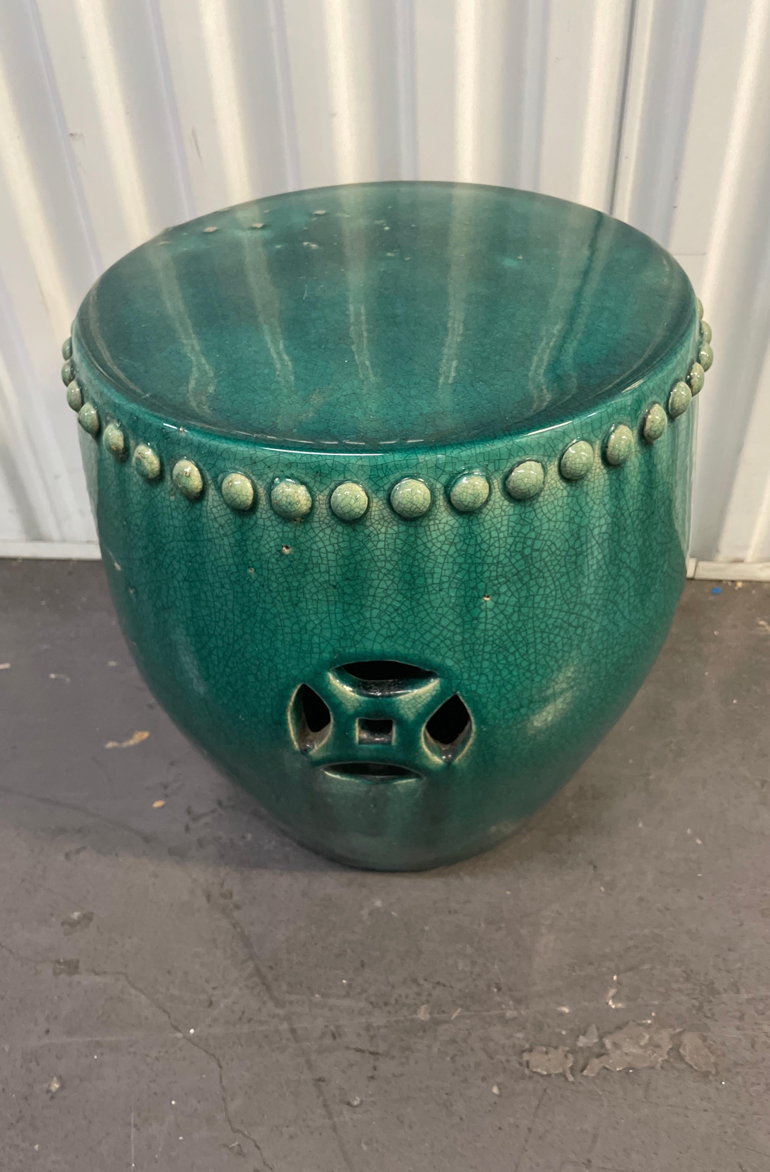 Green Glazed Terra Cotta Chinese Garden Seat at 1stDibs