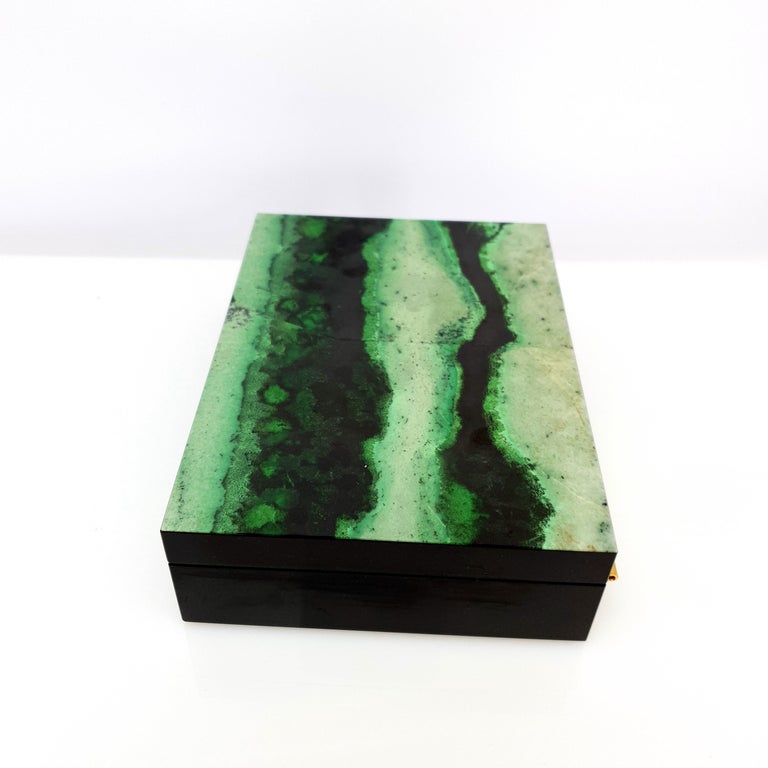 Green Grossular Garnet Decorative Jewelry Gemstone Box with Black ...
