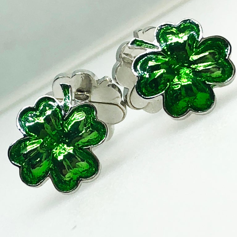 Berca Green Hand Enameled Double Cloverleaf Sterling Silver Cufflinks ...