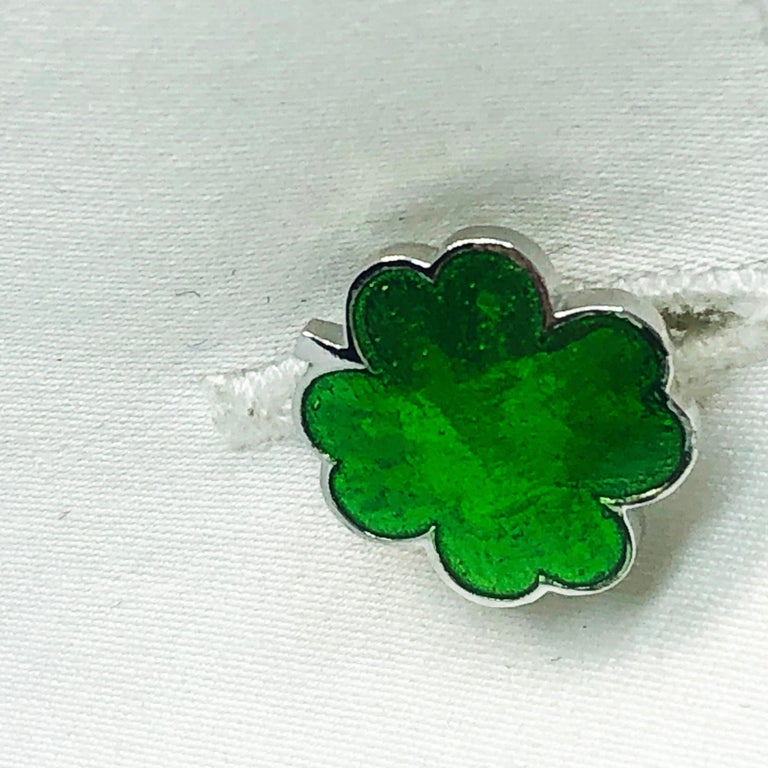 Berca Green Hand Enameled Double Cloverleaf Sterling Silver Cufflinks ...
