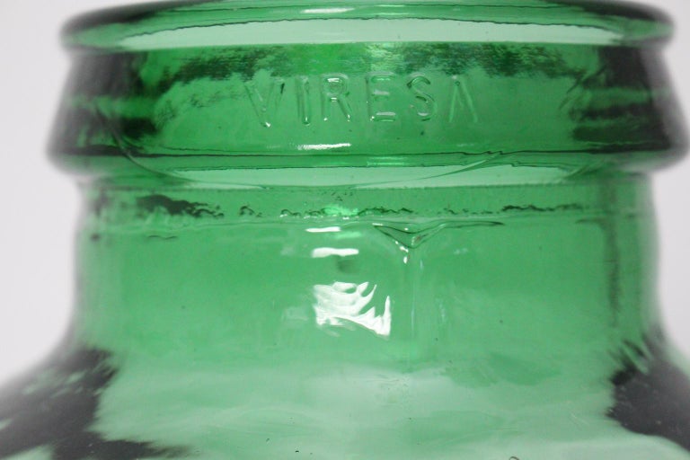 Green Handblown Vintage Glass Bottle Demijohn by Viresa, 1970s at 1stDibs
