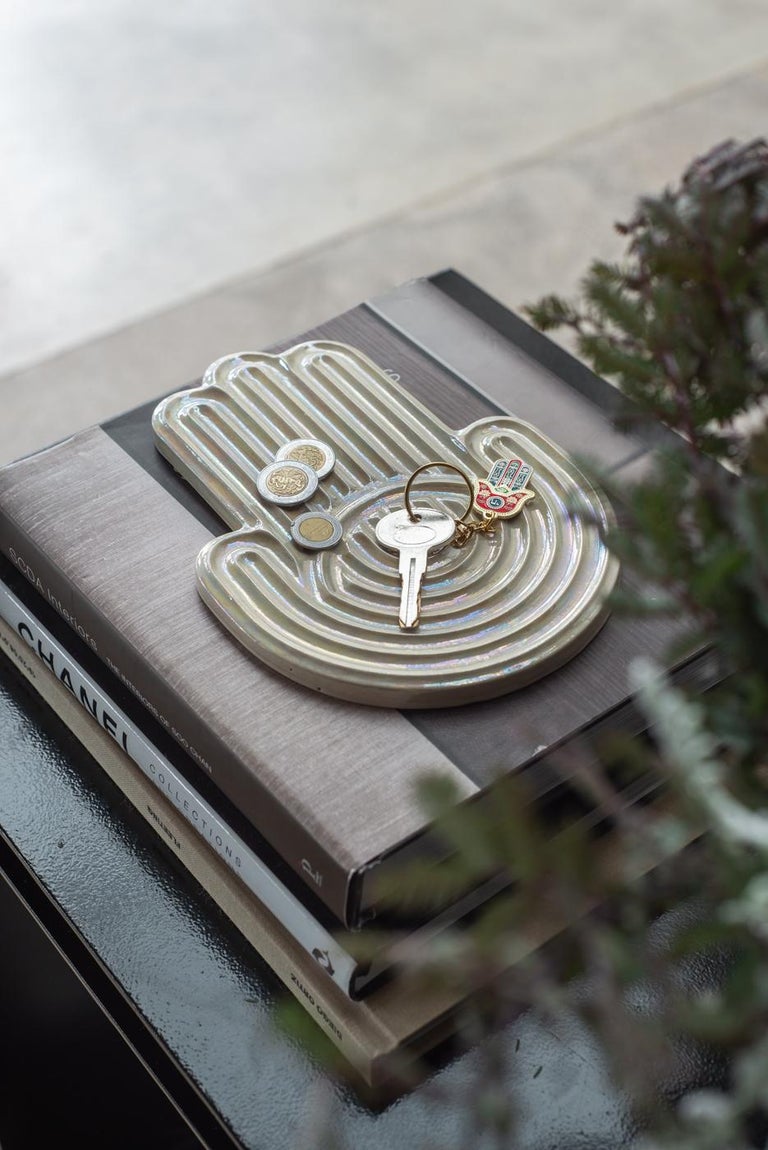 Hamsa Fatima Hand Green High Temperature Ceramic Tray For Sale at 1stDibs