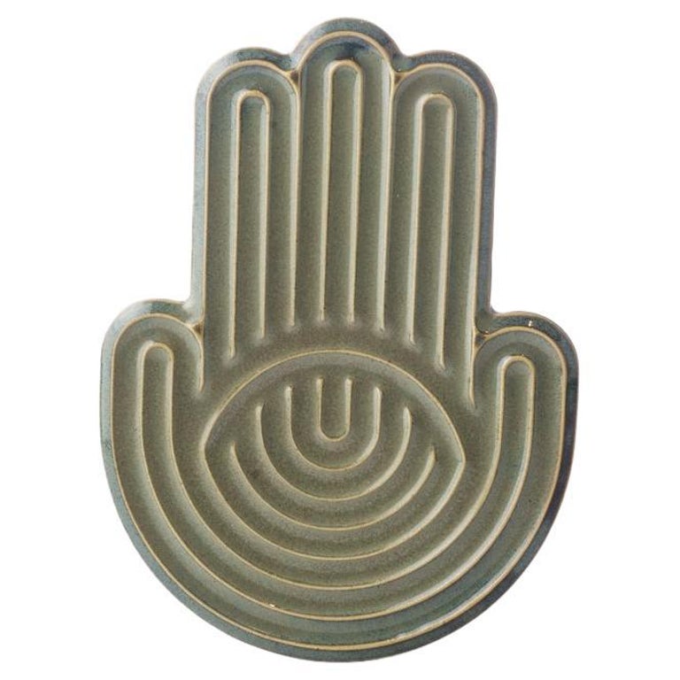 Hamsa Fatima Hand Green High Temperature Ceramic Tray For Sale at 1stDibs