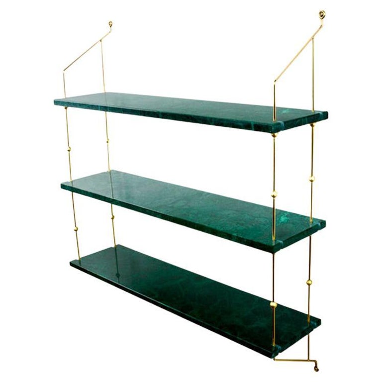 Green Indio Marble and Brass Morse Shelf by Ox Denmarq For Sale at 1stDibs