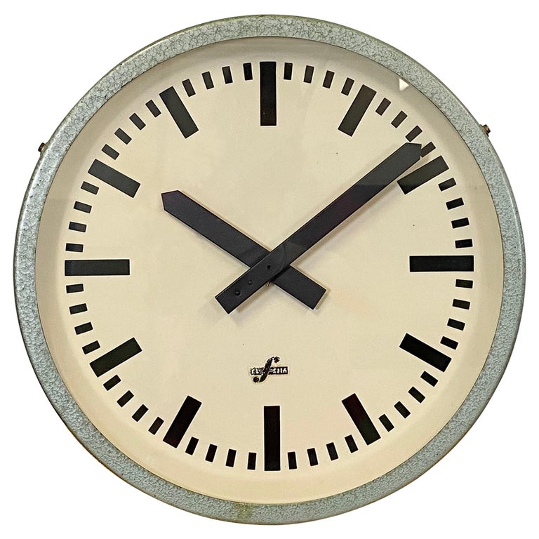 Green Industrial Factory Wall Clock from Elfema, 1960s at 1stDibs