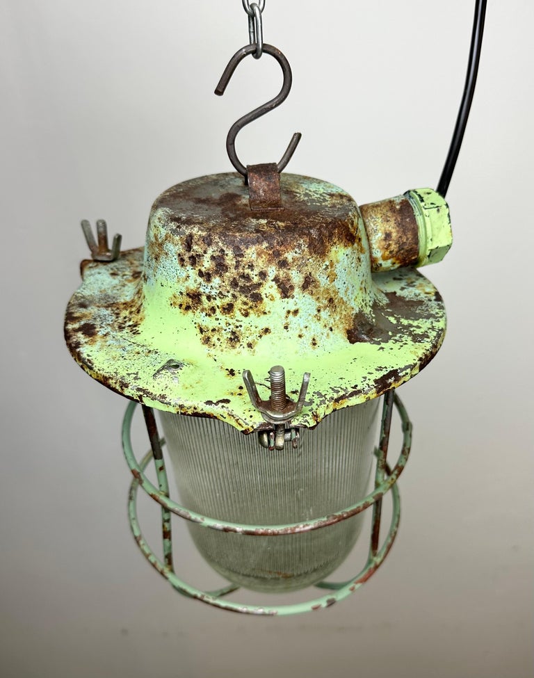 Green Industrial Soviet Bunker Pendant Light with Iron Grid, 1960s For ...