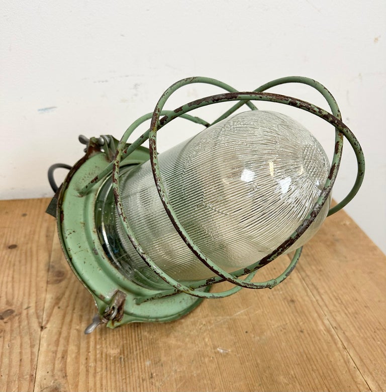 Green Industrial Soviet Bunker Pendant Light with Iron Grid, 1960s For ...