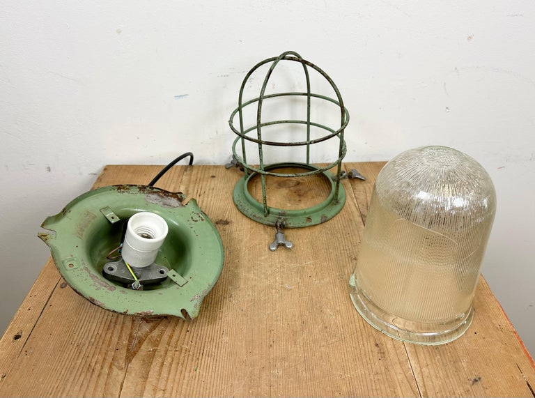 Green Industrial Soviet Bunker Pendant Light with Iron Grid, 1960s For ...
