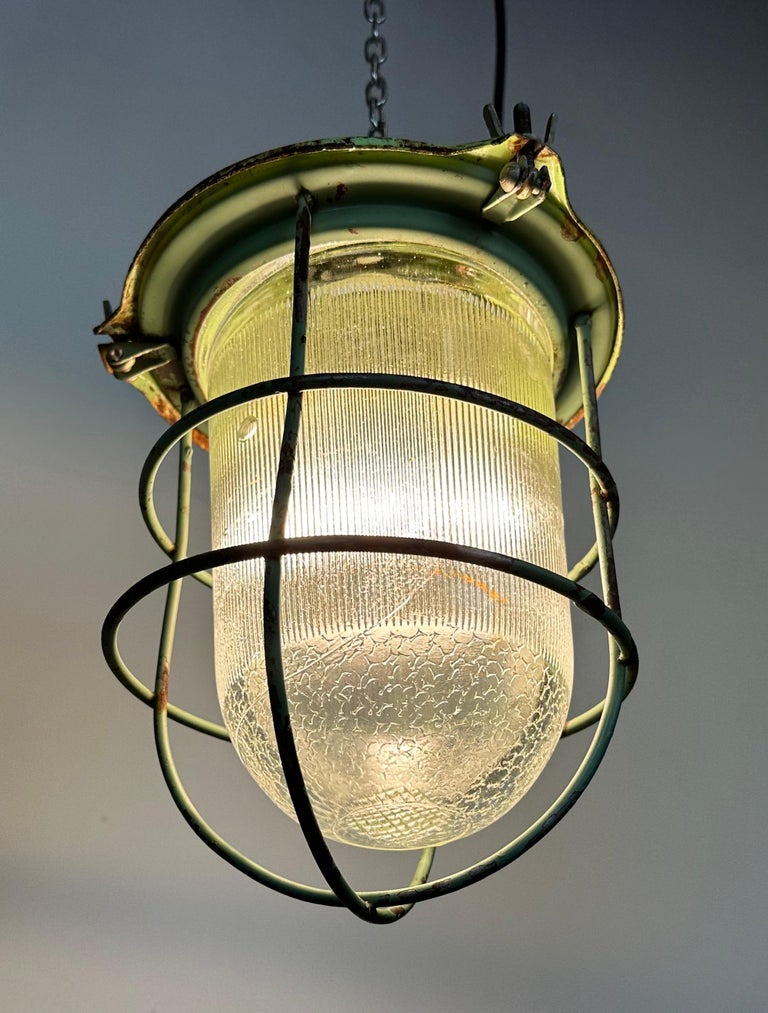 Green Industrial Soviet Bunker Pendant Light with Iron Grid, 1960s For ...