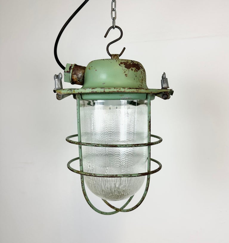 Green Industrial Soviet Bunker Pendant Light with Iron Grid, 1960s For ...