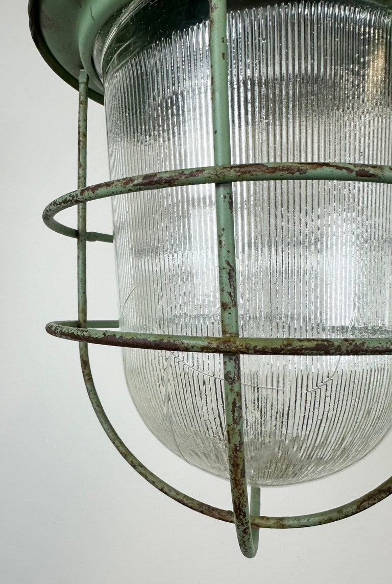 Green Industrial Soviet Bunker Pendant Light with Iron Grid, 1960s For ...