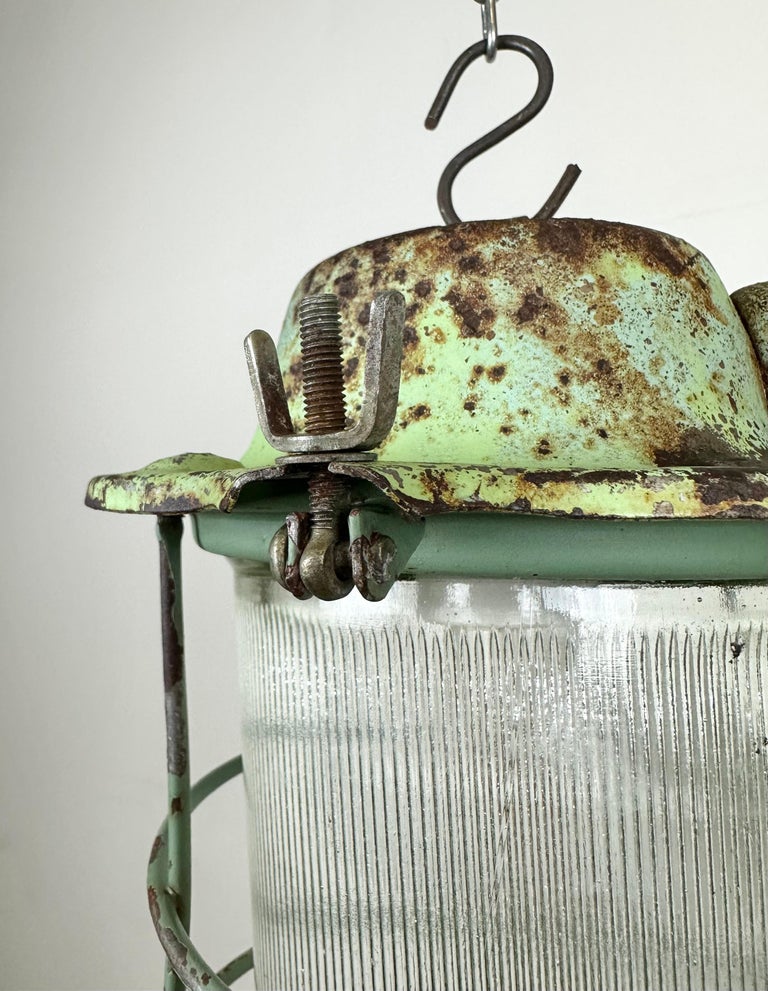 Green Industrial Soviet Bunker Pendant Light with Iron Grid, 1960s For ...