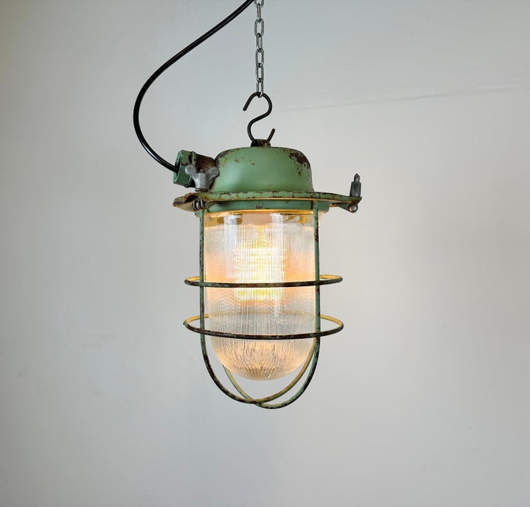 Green Industrial Soviet Bunker Pendant Light with Iron Grid, 1960s For ...
