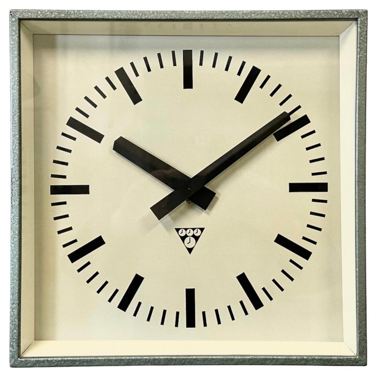 Green Industrial Square Wall Clock from Pragotron, 1970s For Sale at ...