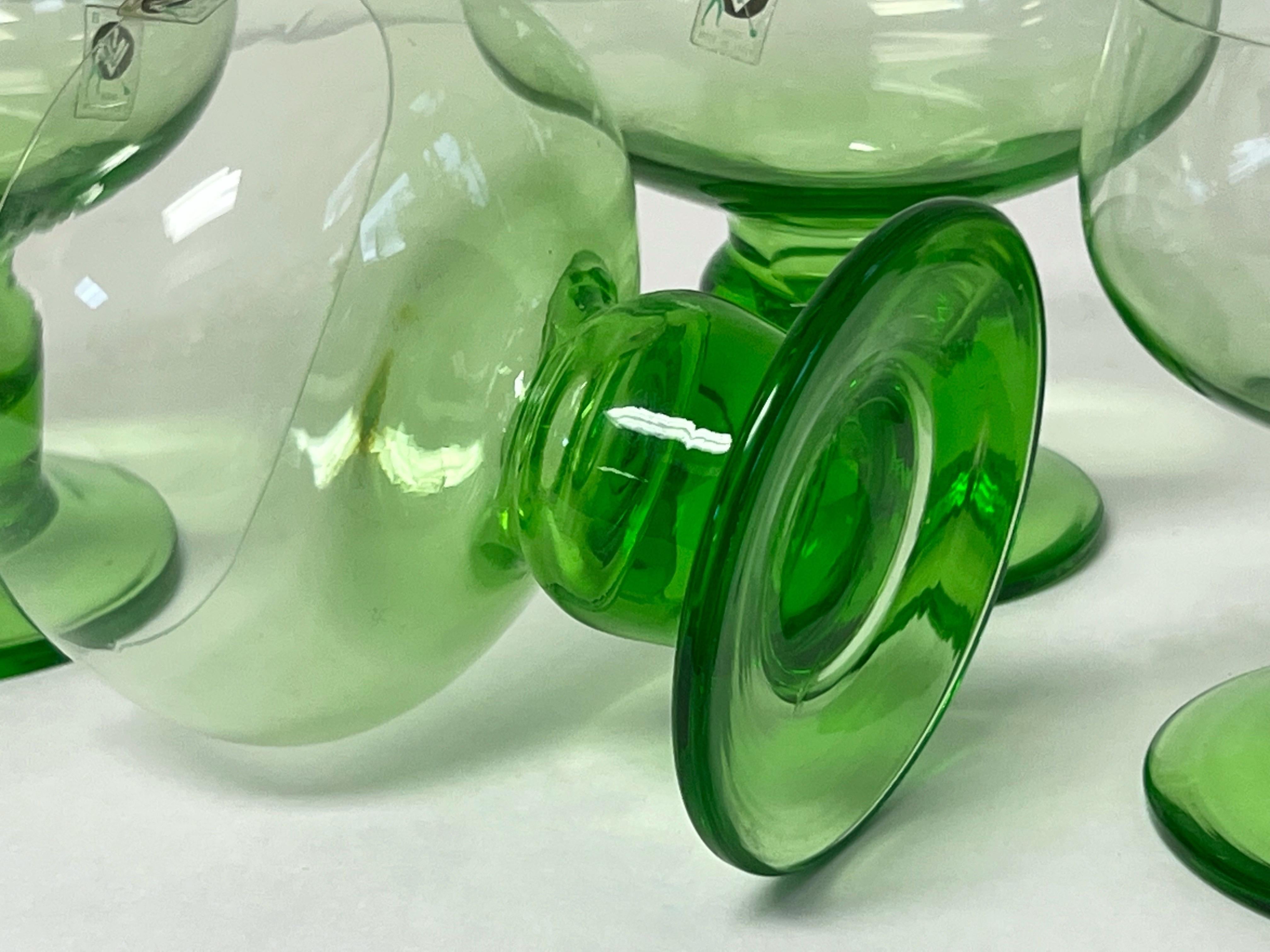 Green Italian Art Glass Stemware Set of 8 by IVV For Sale at 1stDibs