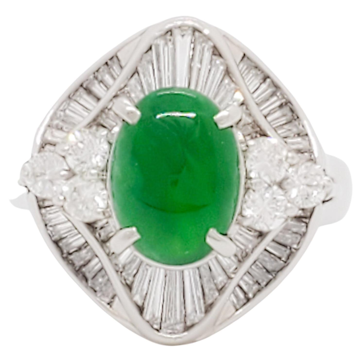 Art Deco Jade and Diamond Platinum Ring For Sale at 1stDibs