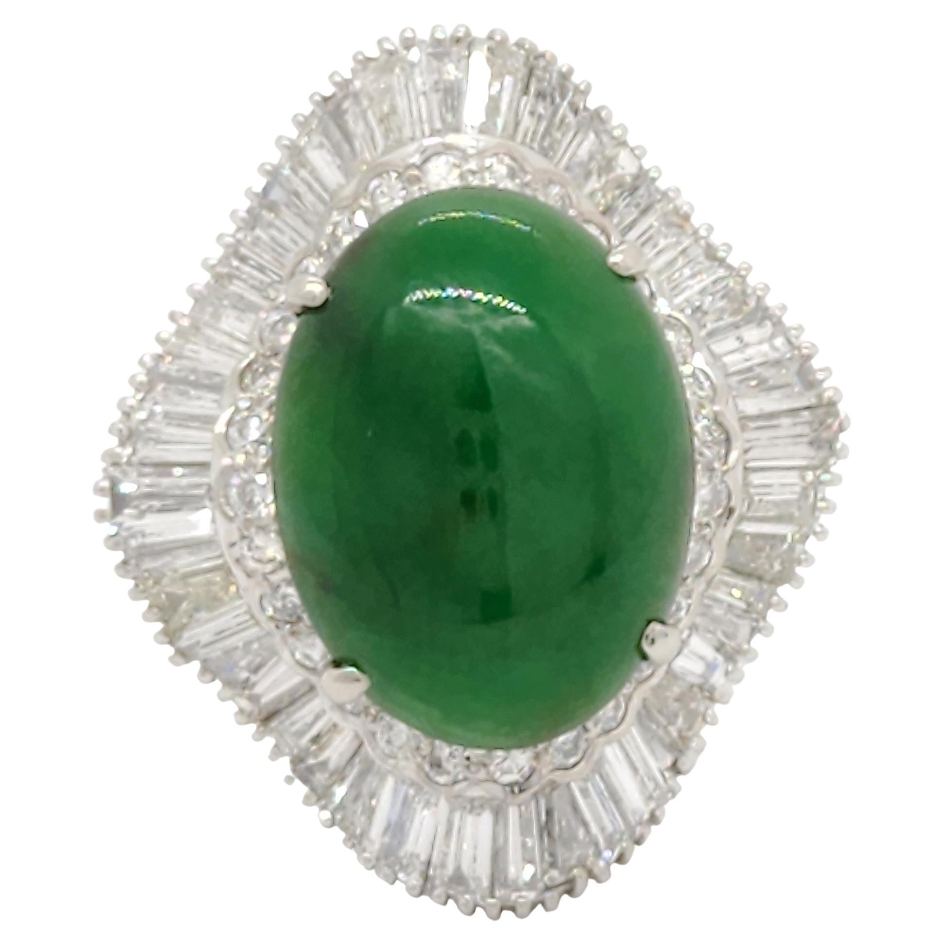 Green Jade Cabochon and Diamond Cocktail Ring in Platinum For Sale at ...
