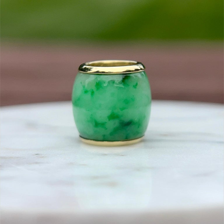 Green Jadeite Barrel Slide Pendant in 14 Karat Gold. 1960s. at 1stDibs