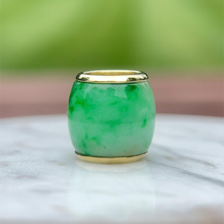 Green Jadeite Barrel Slide Pendant in 14 Karat Gold. 1960s. at 1stDibs