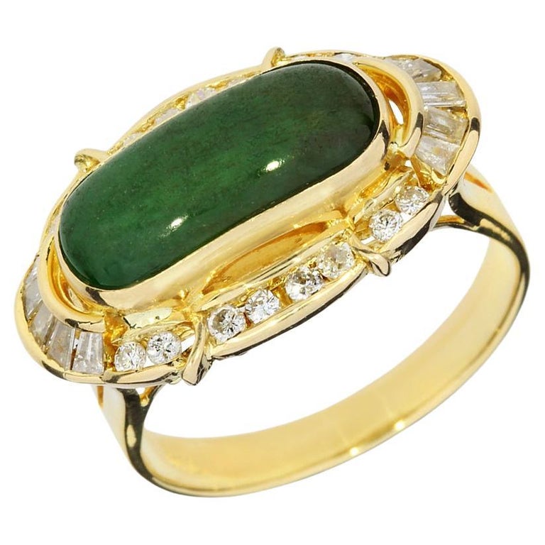 Green Jadeite and Diamond Halo 18K Cocktail Ring For Sale at 1stDibs