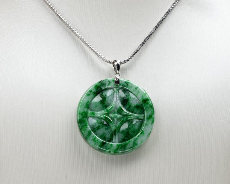 Green Jadeite Jade Coin Pendant, Certified Untreated For Sale at ...