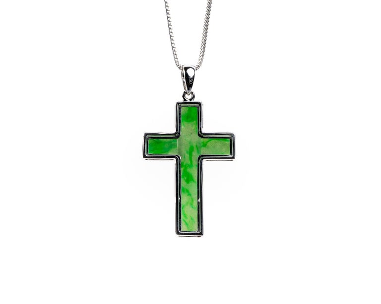 Green Jadeite Jade Cross Pendant, Certified Untreated at 1stDibs | jade ...