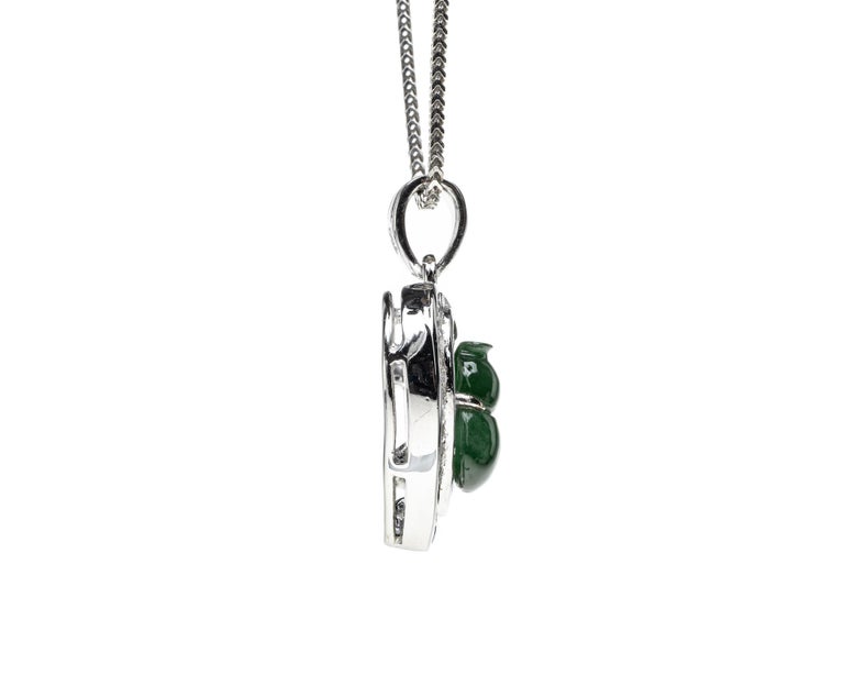 Green Jadeite Jade Gourd and Diamond Heart Pendant, Certified Untreated ...