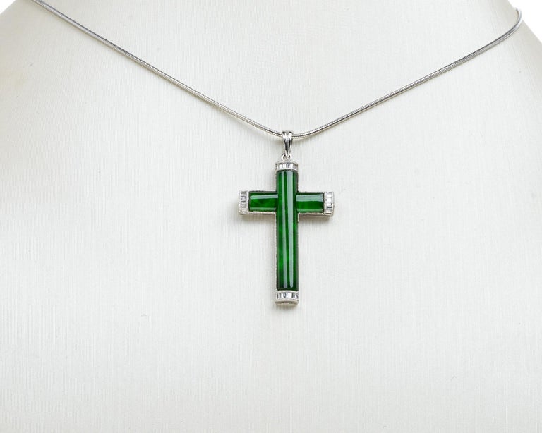 Green Jadeite Jade Green Cross Pendant, GIA Certified Untreated For ...