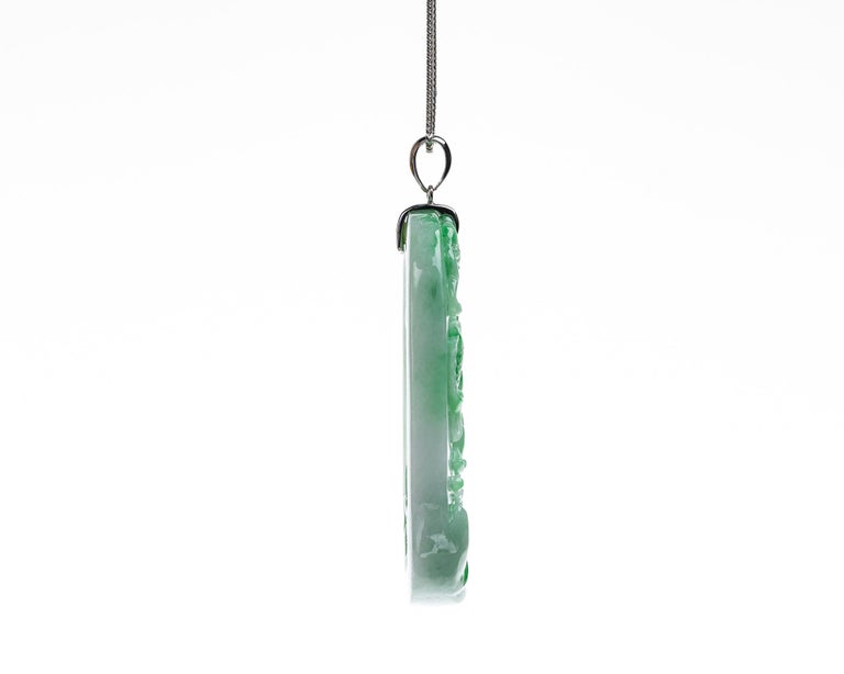 Green Jadeite Jade Lotus Flower with Fish Pendant, Certified Untreated ...
