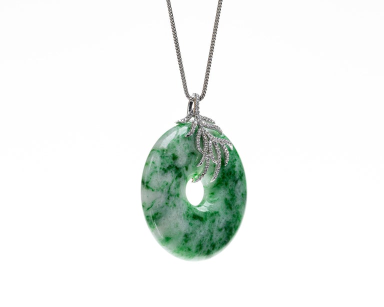 Green Jadeite Jade Pi Disc and Diamond Pendant, Certified Untreated For ...
