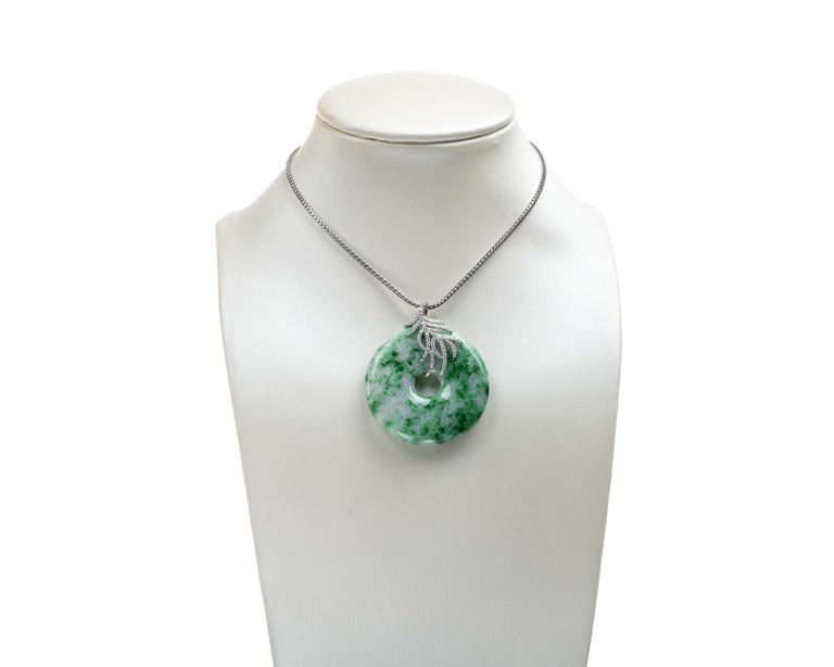 Green Jadeite Jade Pi Disc and Diamond Pendant, Certified Untreated For ...