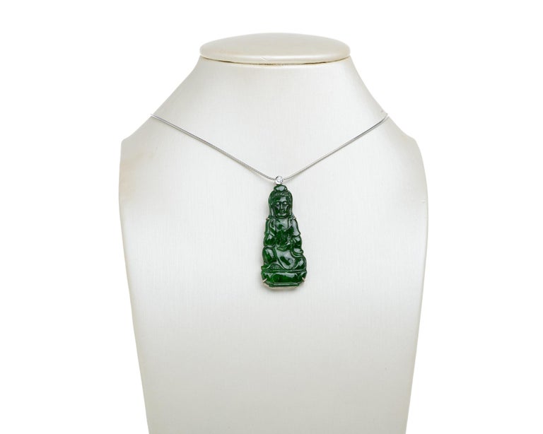 Green Jadeite Jade Quan Yin and Diamond Pendant, Certified Untreated ...