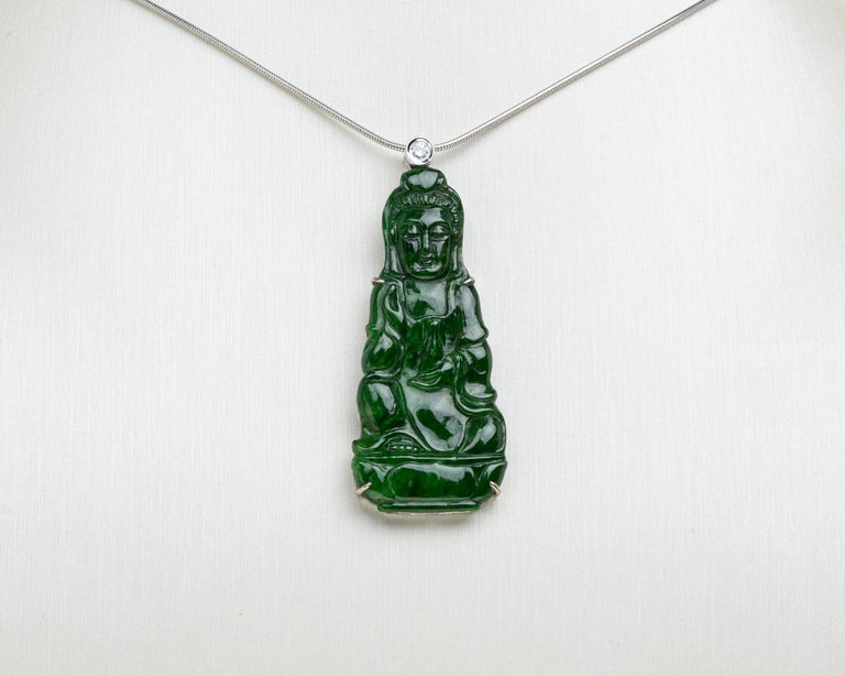 Green Jadeite Jade Quan Yin and Diamond Pendant, Certified Untreated ...