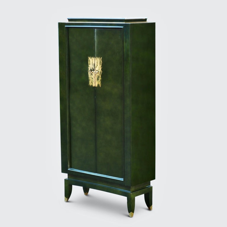 Green Lacquer Cabinet by Andre Domin and Marcel Genevriere for Maison ...