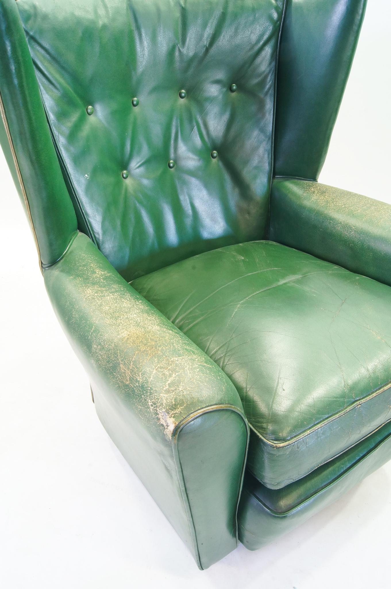 Green Leather Club Chairs, Set of 2, Raw Green Leather For Sale at 1stDibs