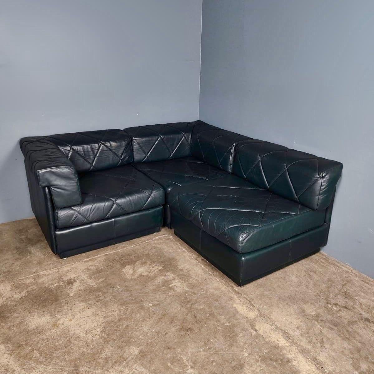 Green Leather Modular Corner Three Seater Sofa Mid Century Vintage ...