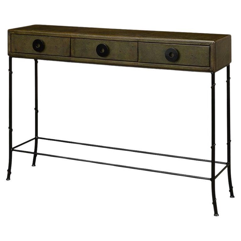 Green Leather Wrapped Modern Console Table For Sale at 1stDibs