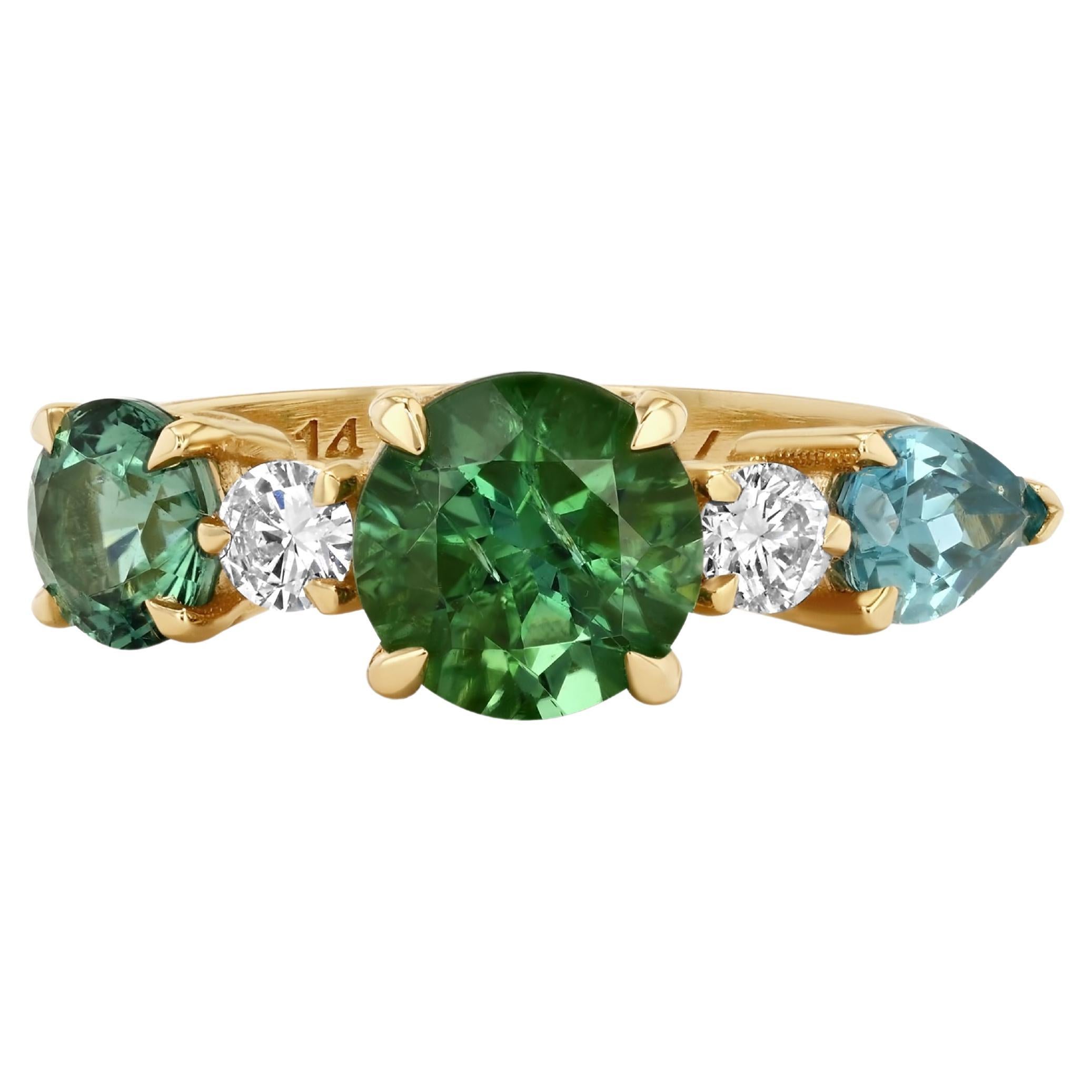 Green Tourmaline and Diamond Fancy Statement Ring For Sale at 1stDibs