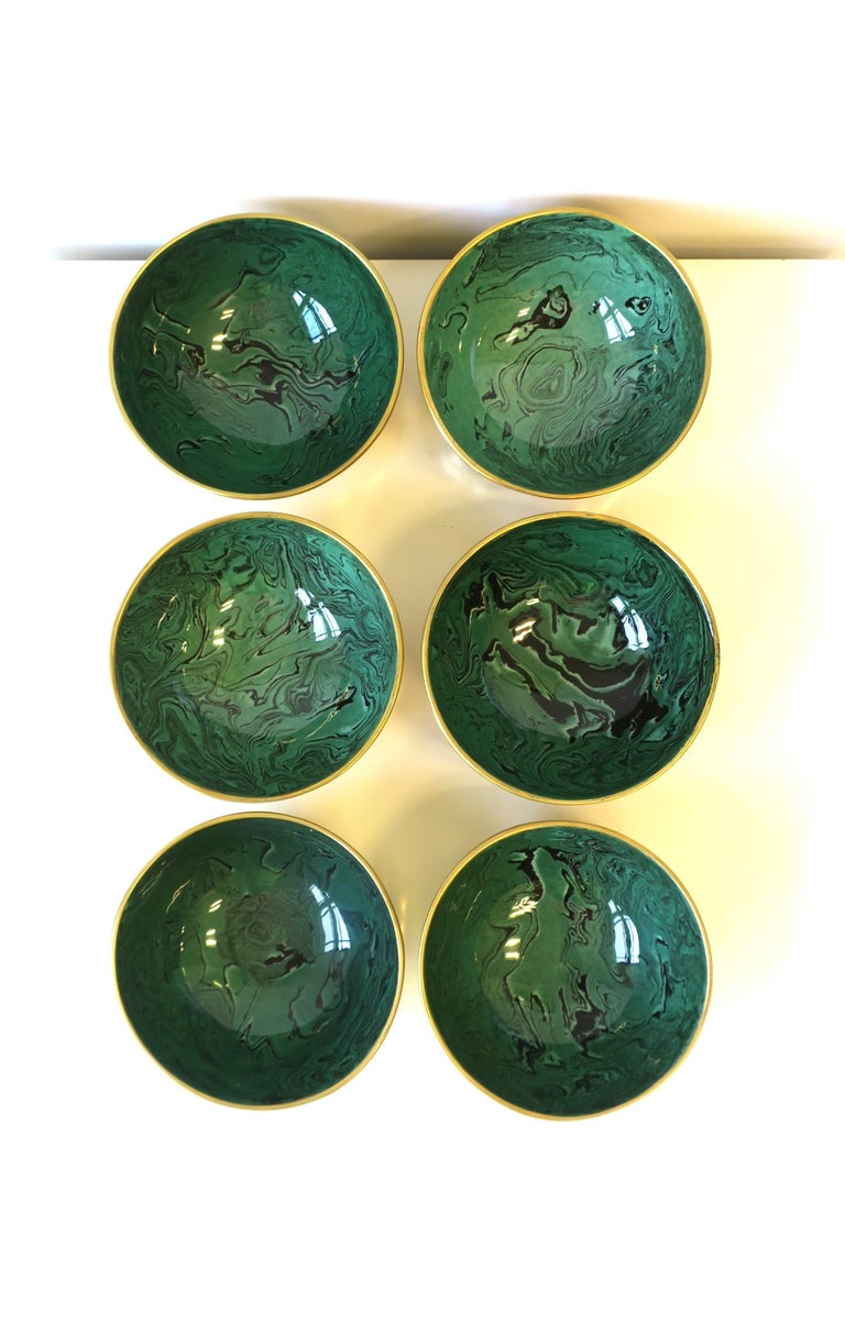 Green Malachite and Gold Covered Pottery Bowls, Set of 6 For Sale at ...
